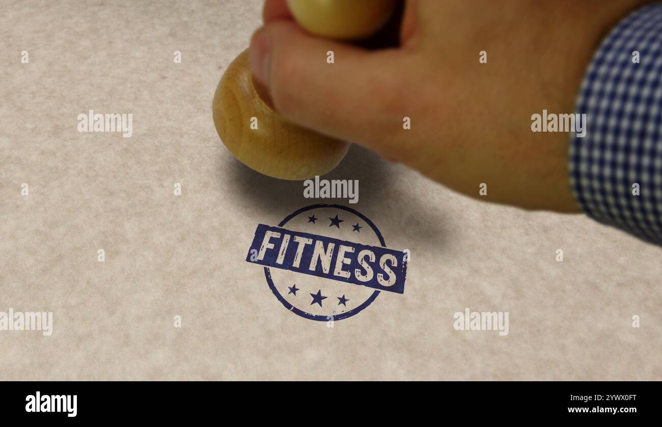 Fitness healthy life stamp and stamping hand. Exercise motivation ...