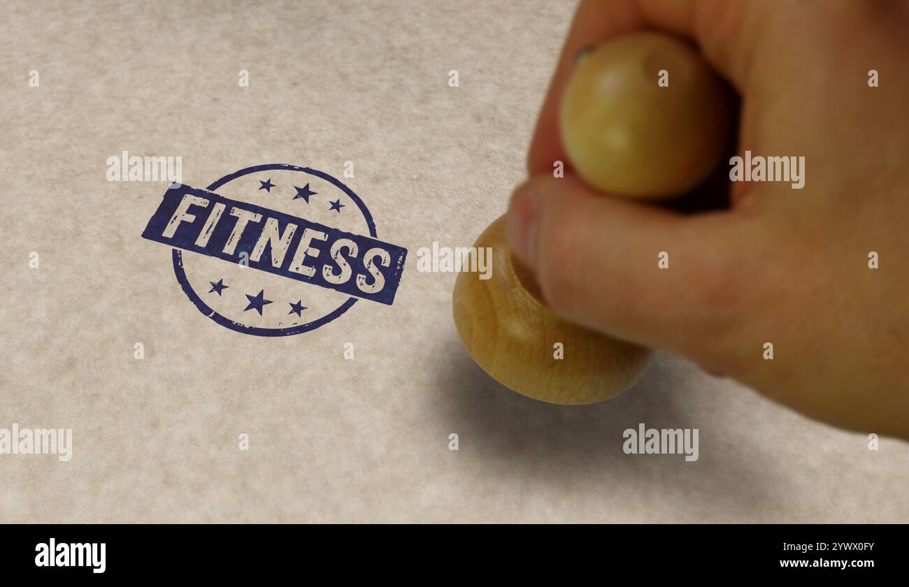 Fitness healthy life stamp and stamping hand. Exercise motivation ...
