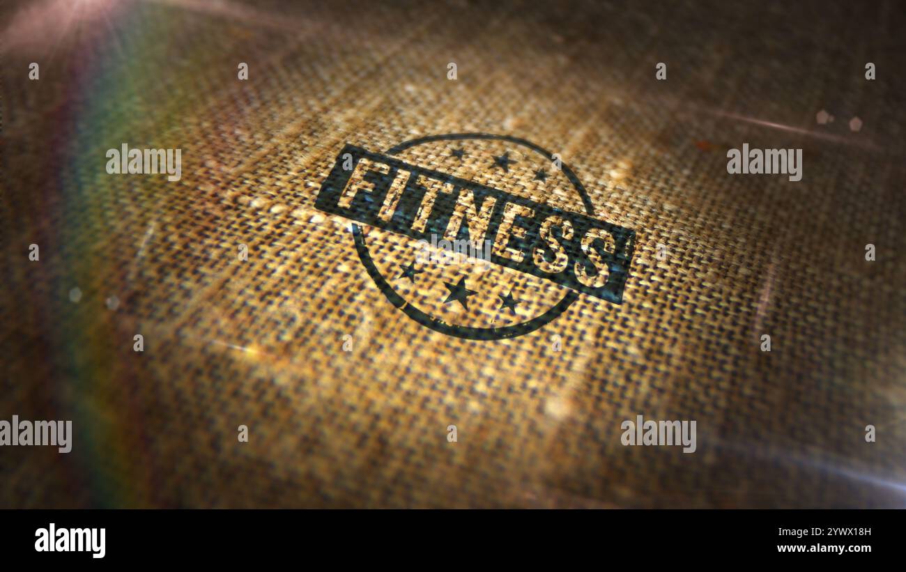 Fitness healthy life stamp printed on linen sack. Exercise motivation ...