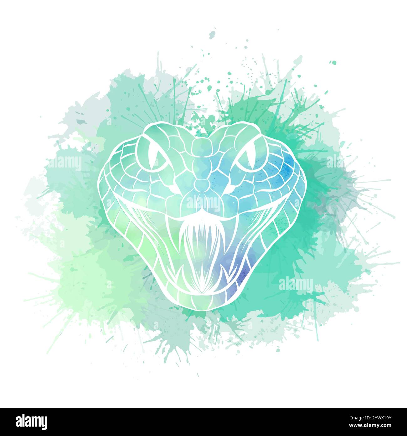 Vector watercolor illustration of evil snake heads on paint spray ...