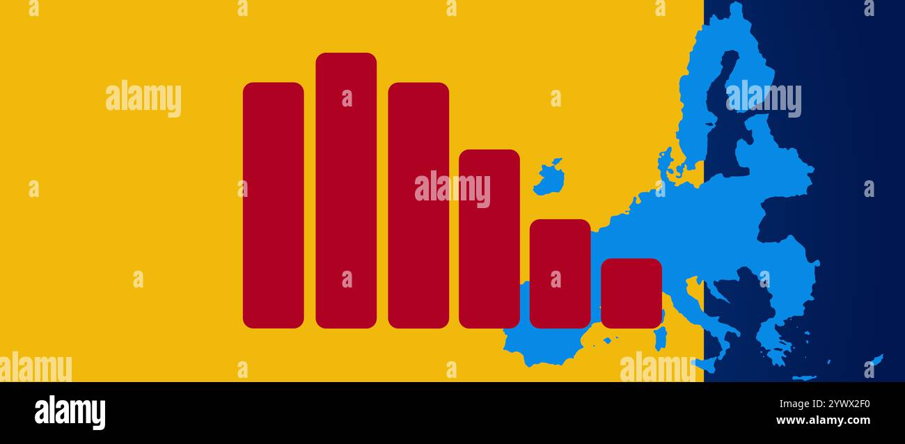 crisis in Europe background as red bar chart and map of the EU as ...