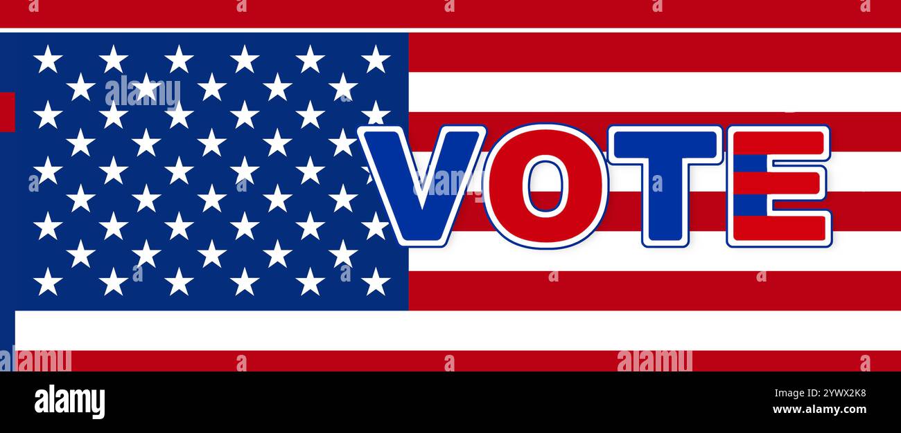 the word vote and flag background of the United States of America USA ...