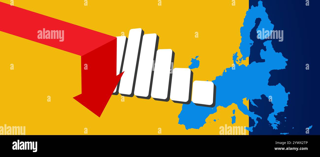 crisis in Europe background as red bar chart and map of the EU as ...