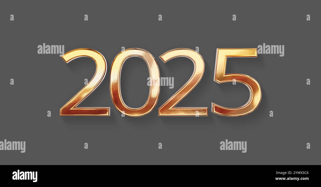 golden metallic font-weight bold year number 2025 Stock Photo - Alamy