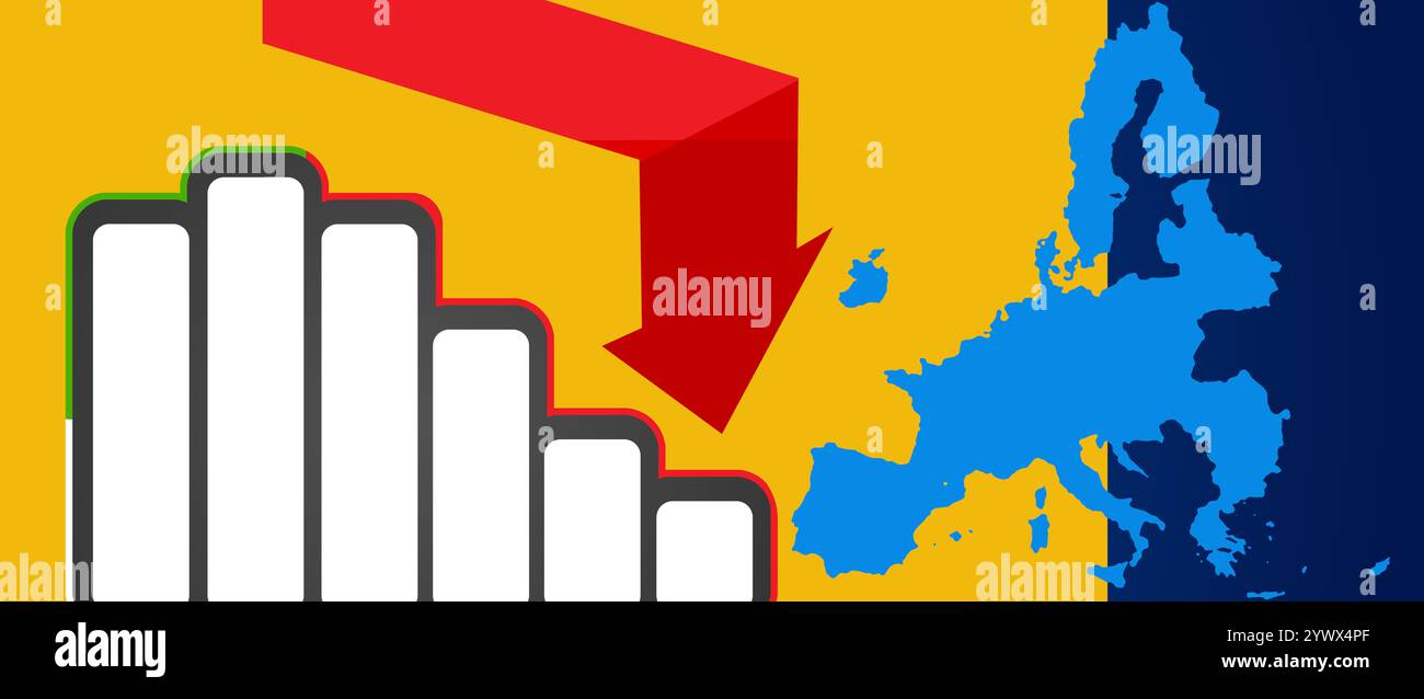 Europen Union EU Europe background with decreasing falling bar chart as ...