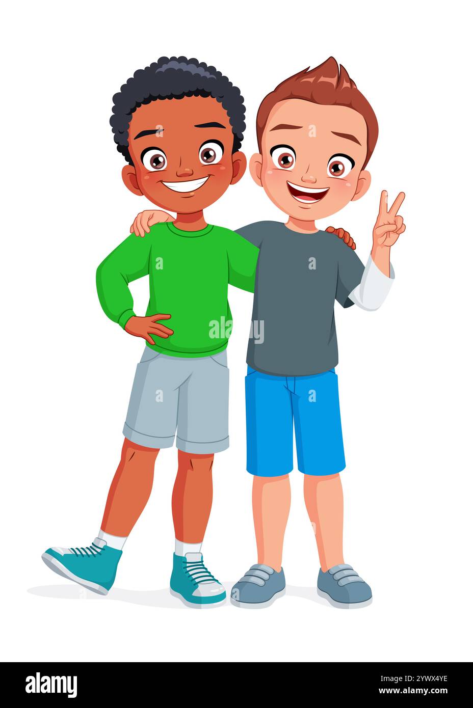 Two young boys hugging each other. Happy best friends. Friendship ...