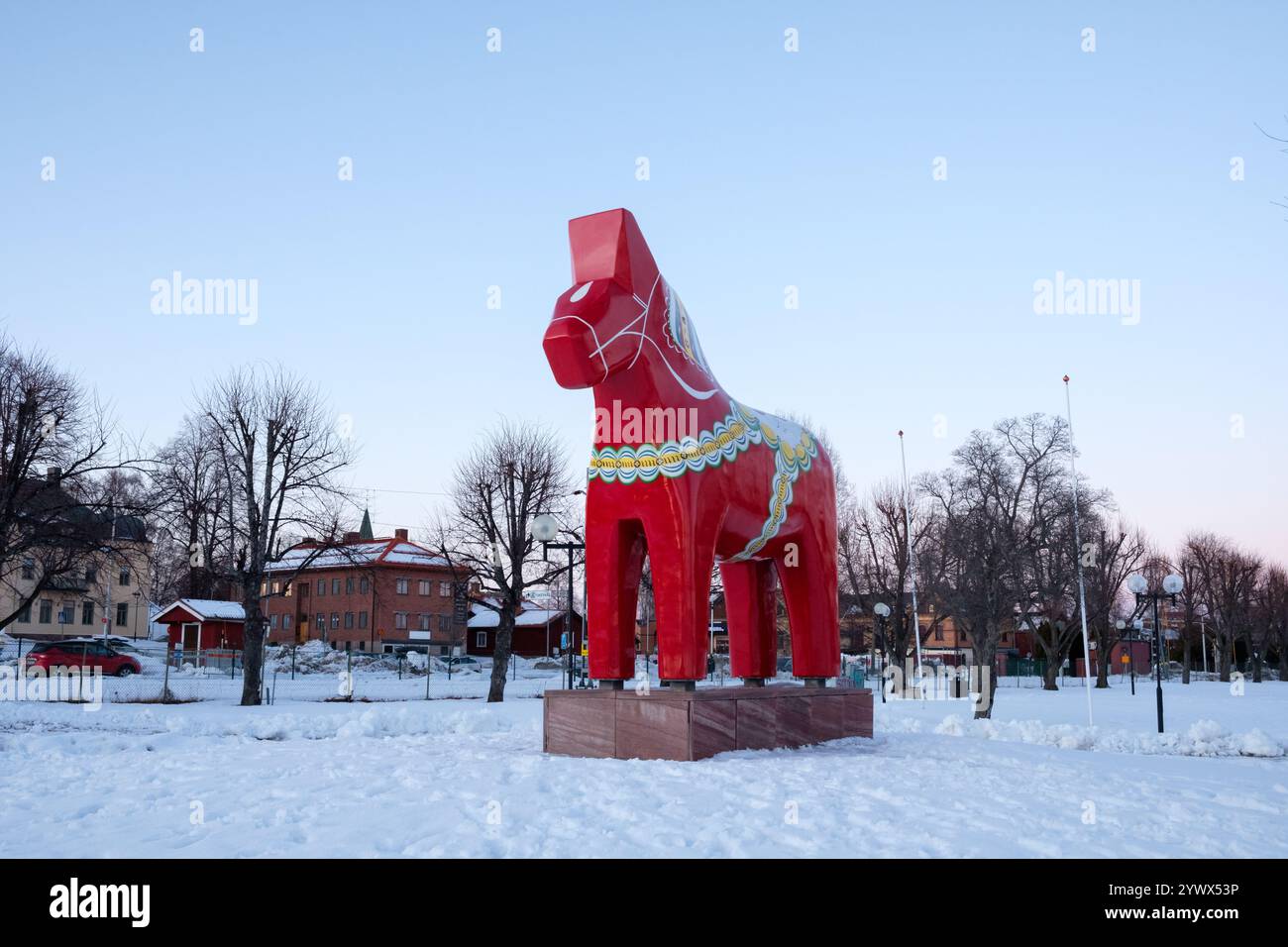A large red Dala horse sculpture adorned with decorative patterns ...