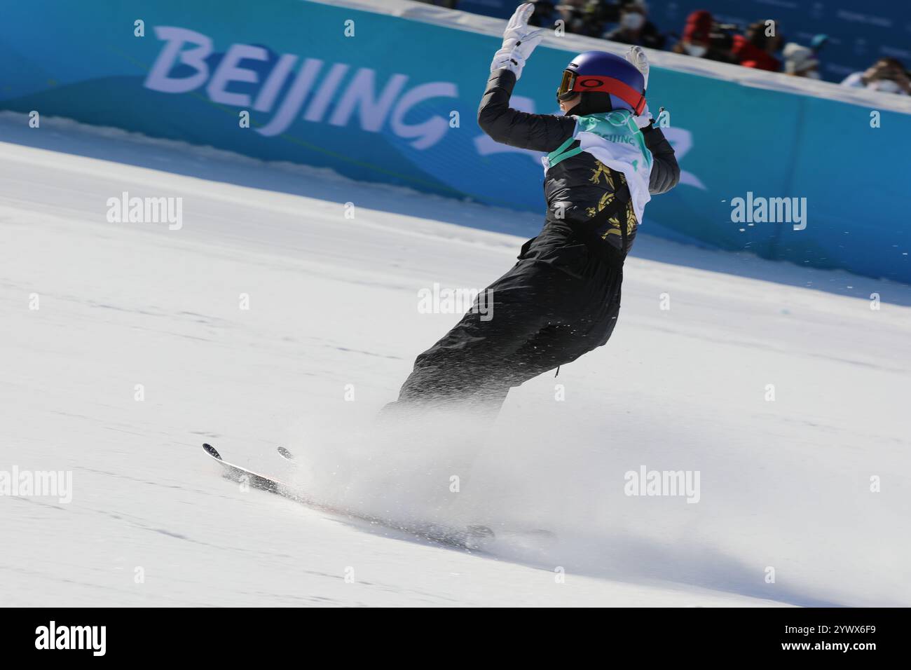 FEB 7, 2022 - Beijing, China: Eileen Gu of China reacts to landing her ...