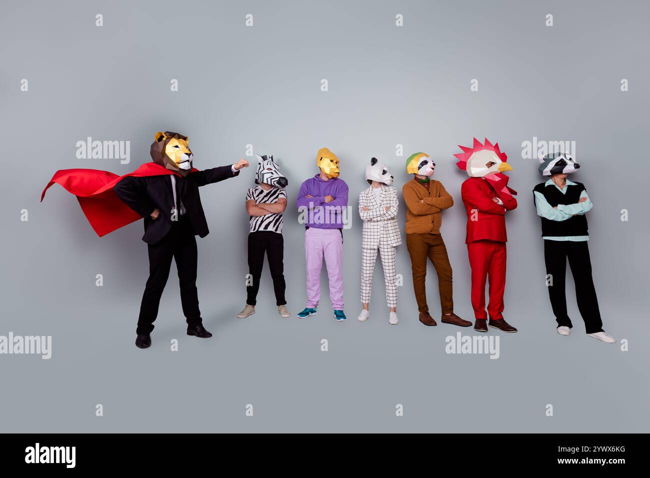 Full body portrait of lion king coordinate zebra gorilla raccoon panda ...