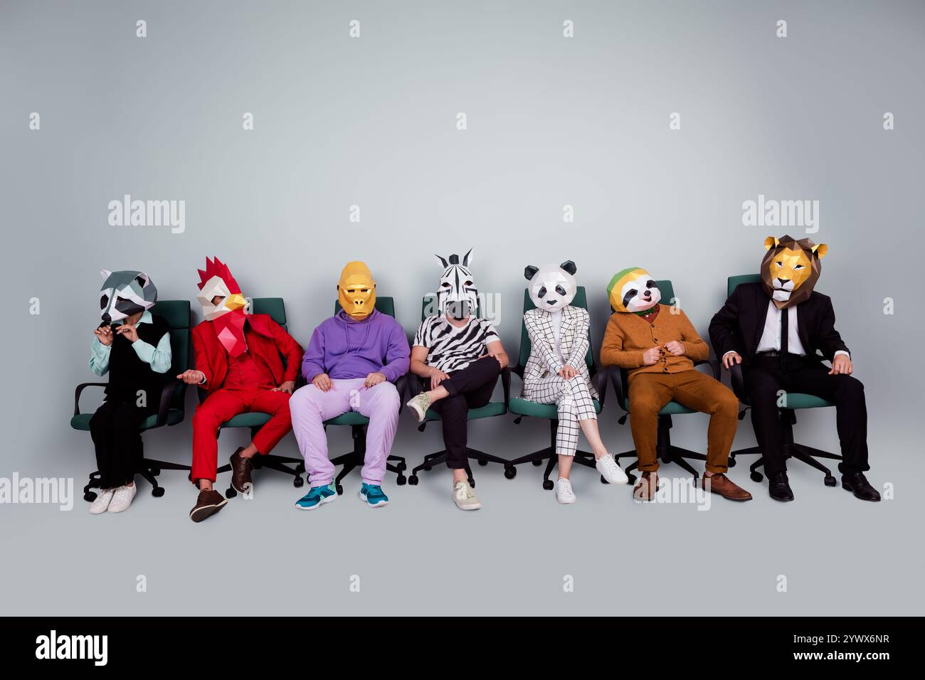 Full body portrait of zebra gorilla raccoon lion panda sloth rooster ...