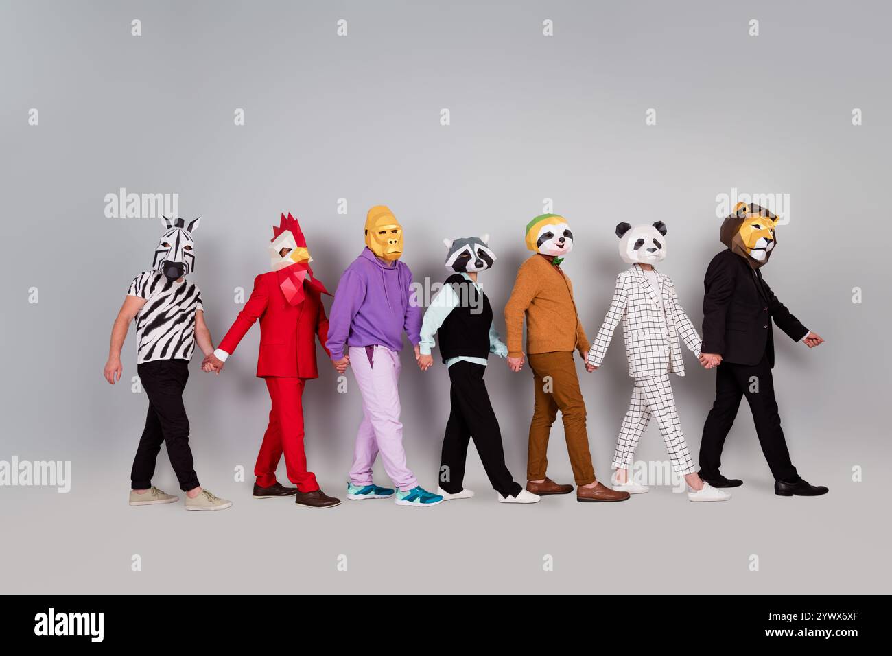 Full body profile portrait of zebra gorilla raccoon lion panda sloth ...