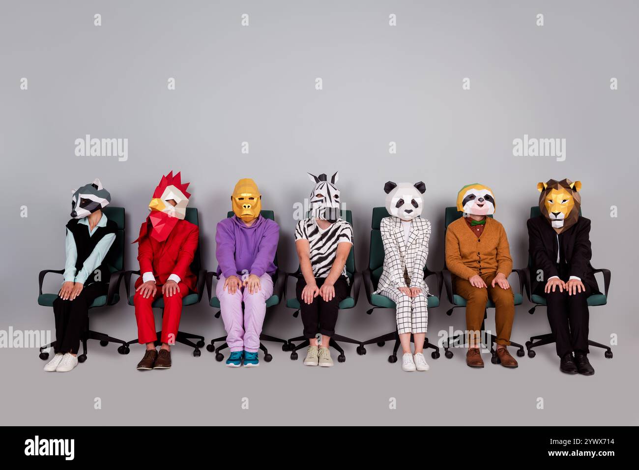 Full body portrait of zebra gorilla raccoon lion panda sloth rooster ...