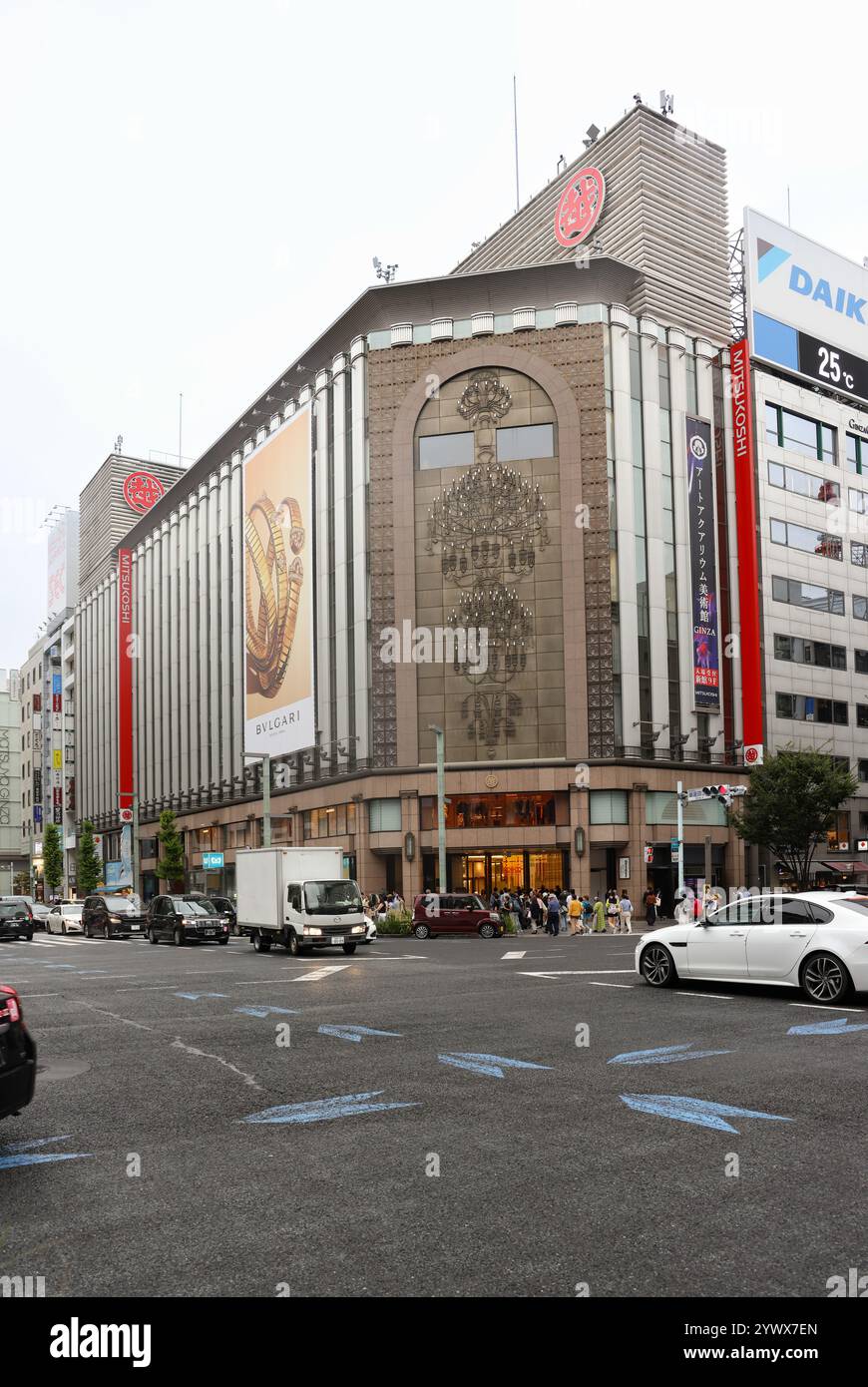Chandelier relief on the front of the Mitsukoshi Ginza department store ...