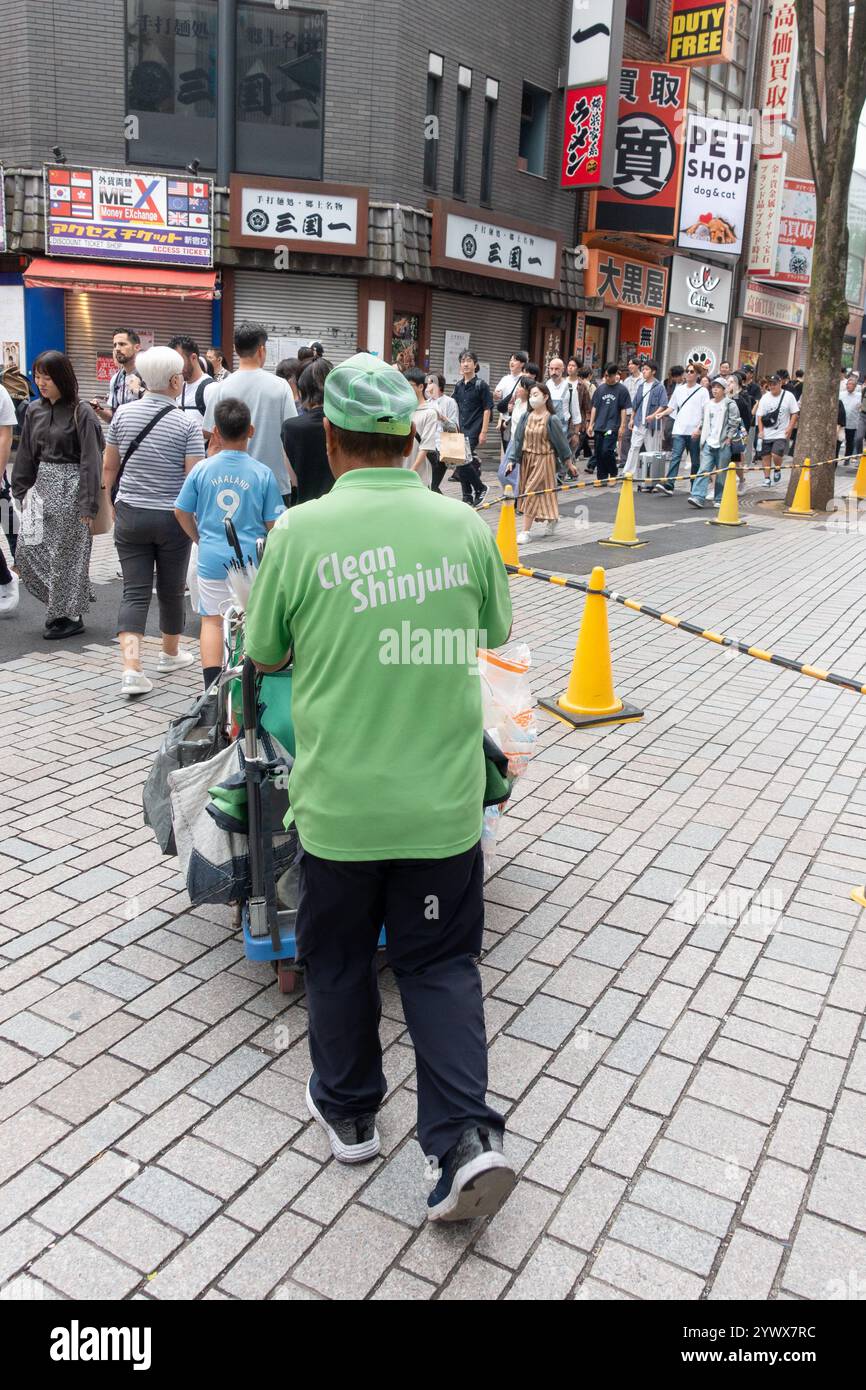 Street cleaner in the pedestrian zone of Shinjuku,Tokyo, Japan, Asia ...