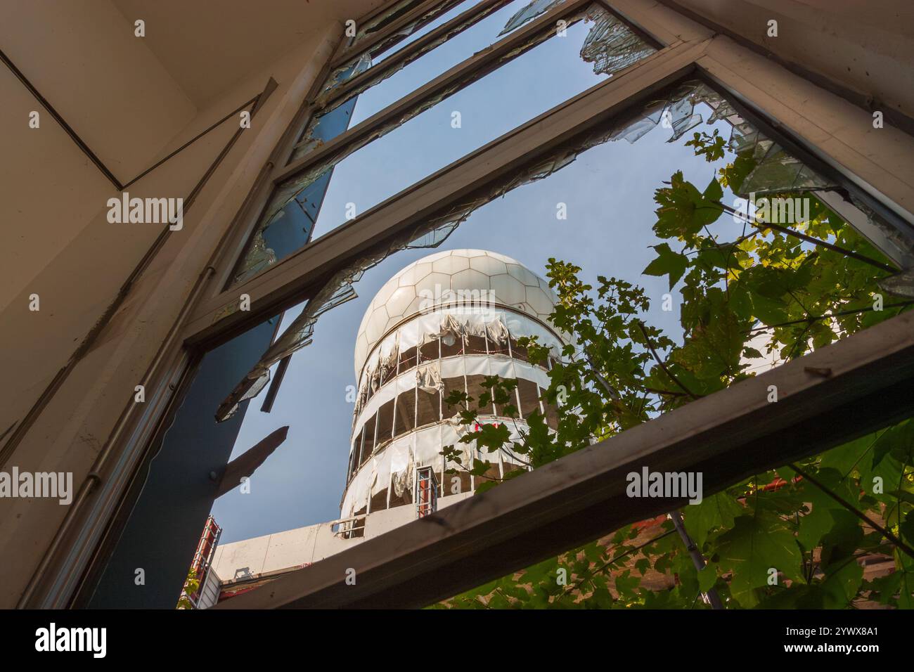 Ruins of the radar domes of Teufelsberg seen from inside through a ...