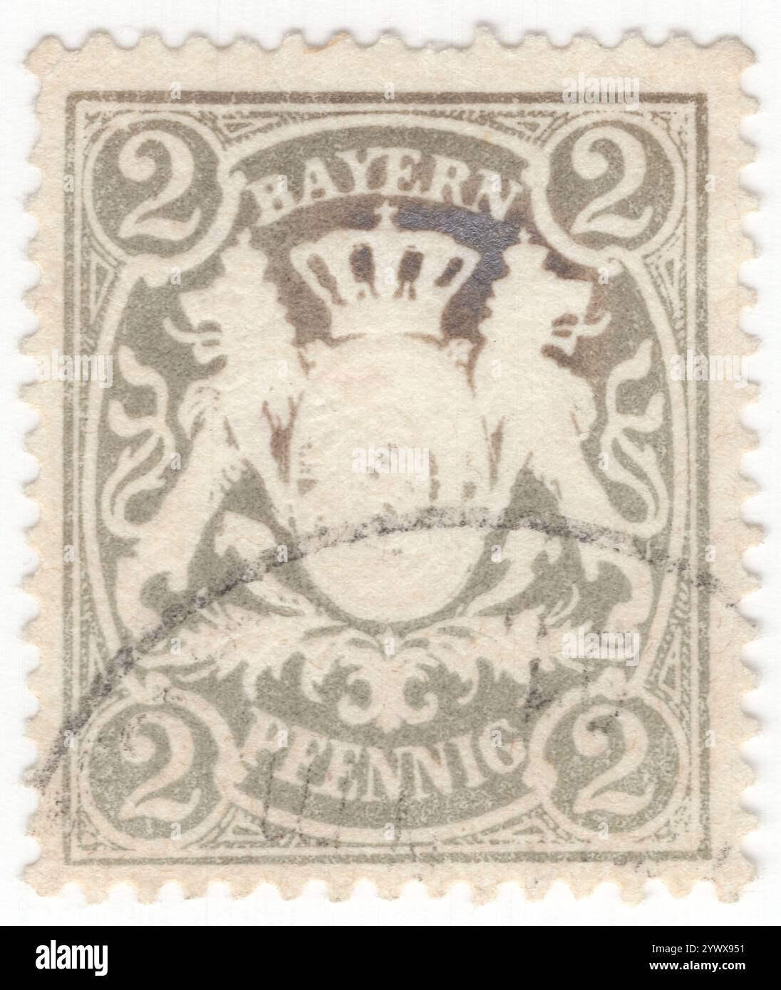 BAVARIA — 1900 January 1: 2 pfennig greenish-grey postage stamp ...