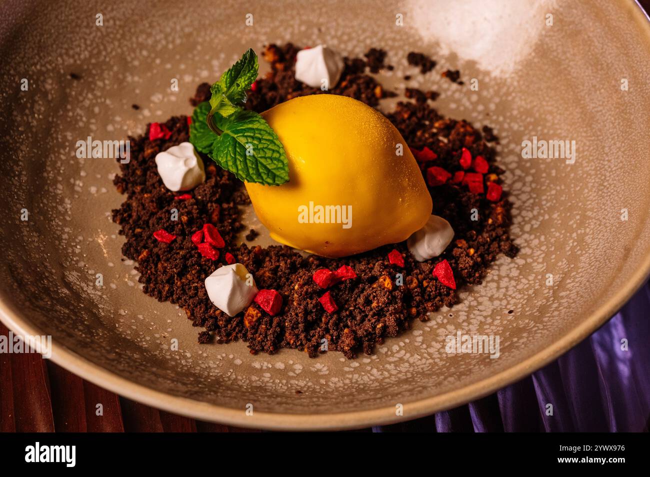 Elegant lemon dessert, gourmet food plating, fine dining Stock Photo ...