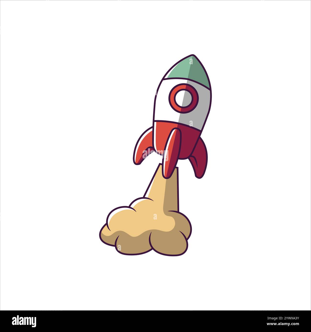 Space rocket launch in flat design. Flying rocket ship with fiery ...