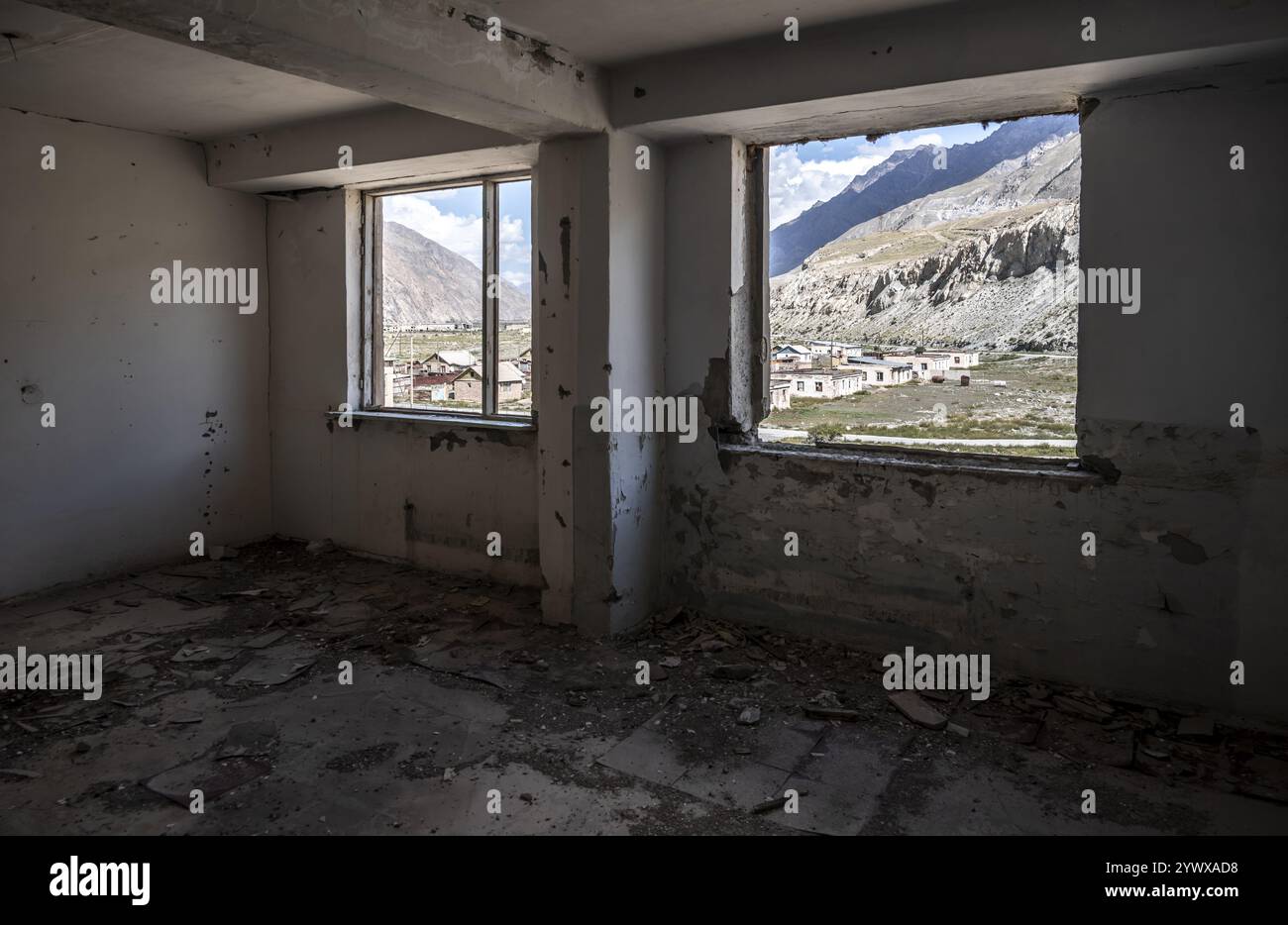 Abandoned, destroyed room in a residential building, Soviet apartment ...