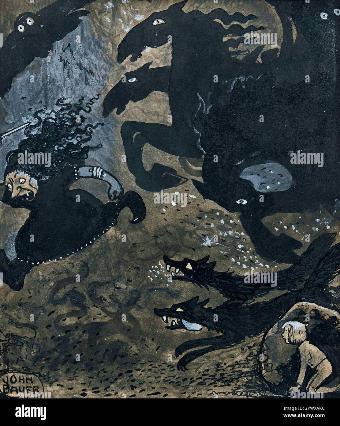 Art by Swedish artist John Bauer (1882‑1918). ”Jagad av flåsande hundar ...