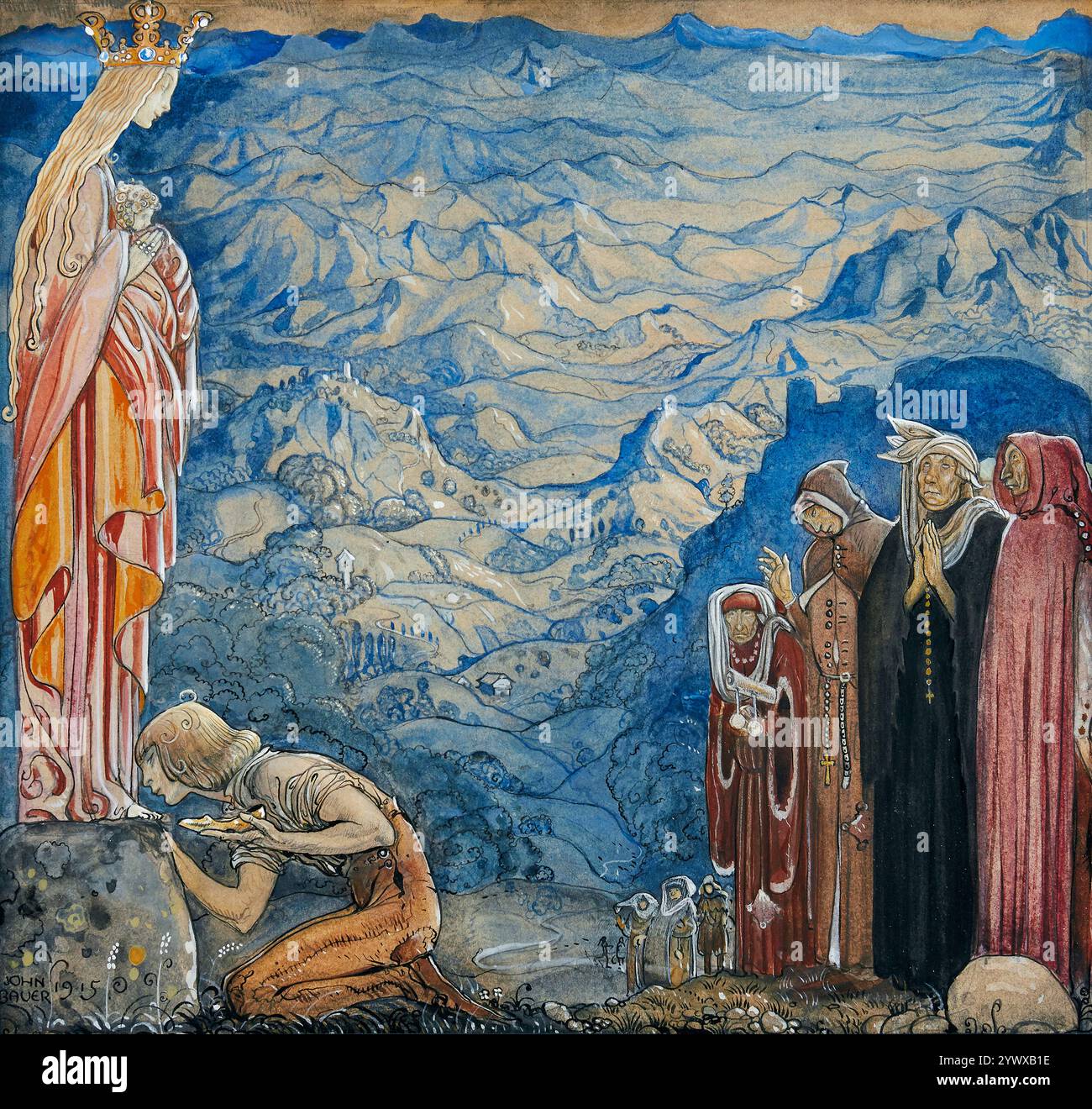 Swedish art by John Bauer (1882‑1918). Madonnan återfår guldskon Stock ...