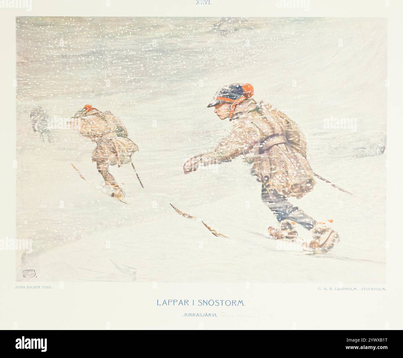 Swedish art by John Bauer (1882–1918). Sami on skis in a snowstorm ...