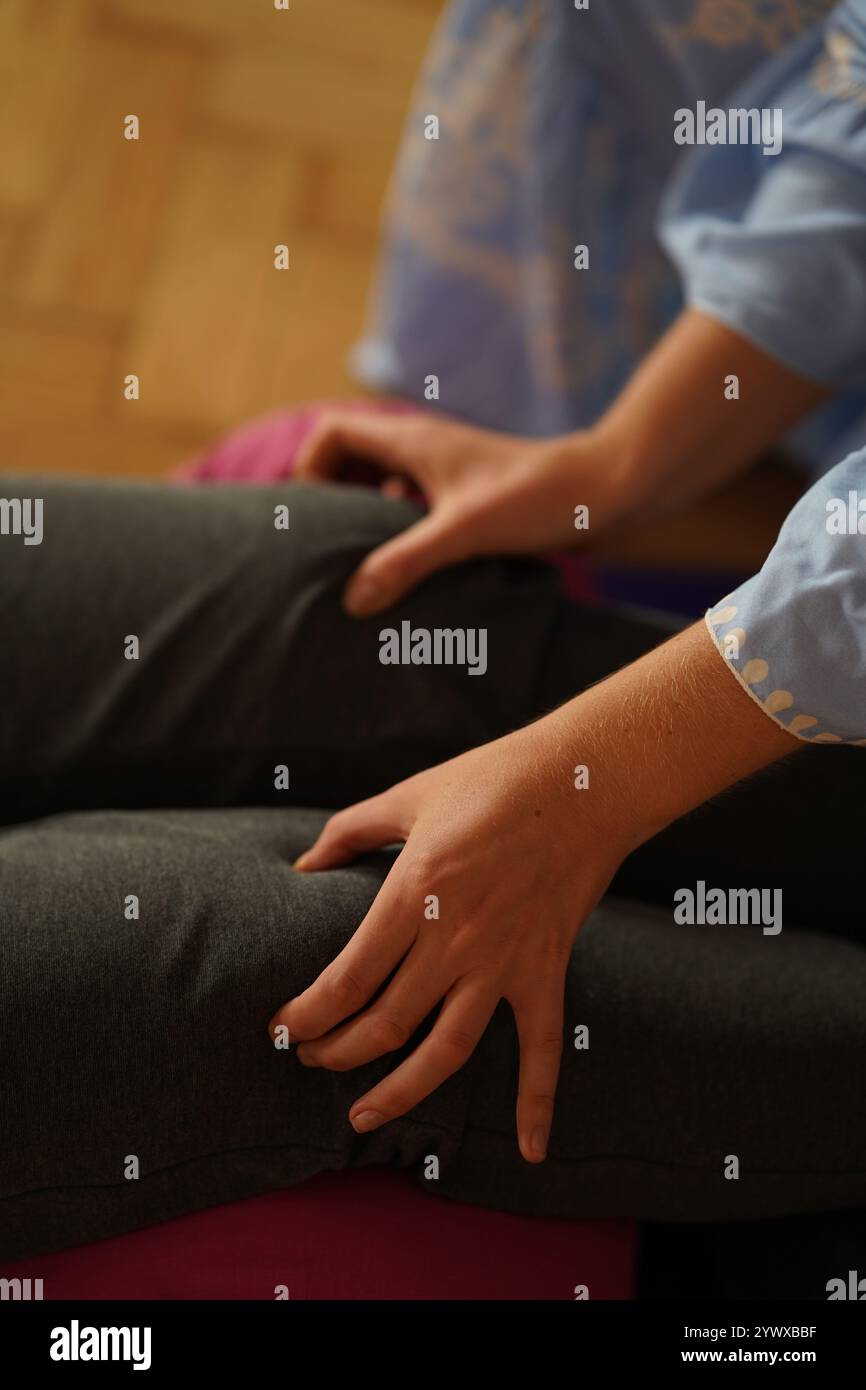 Gentle touch of hands. Kundalini practices with activating inner energy ...