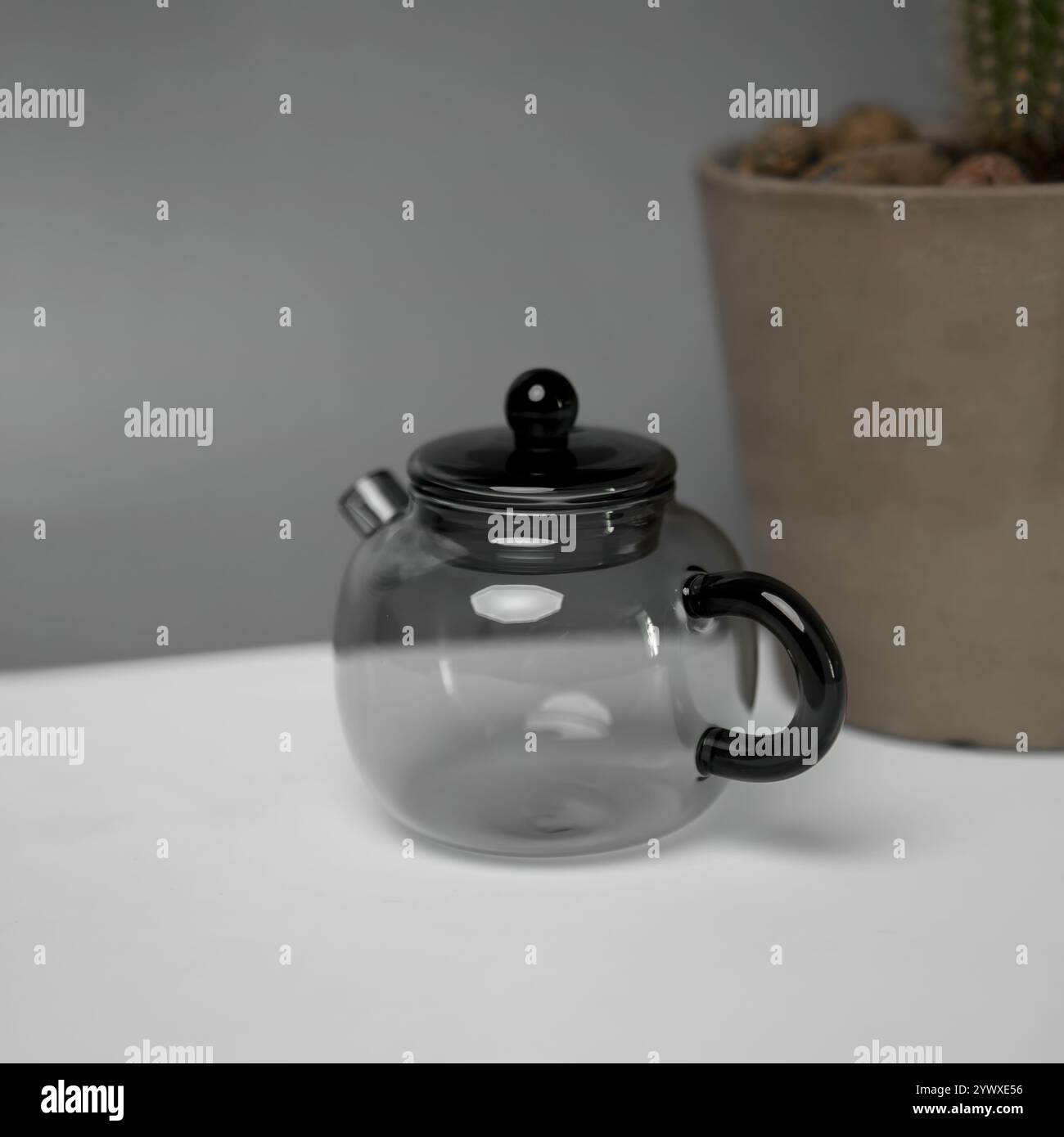 This is a beautifully designed modern glass teapot that features a ...