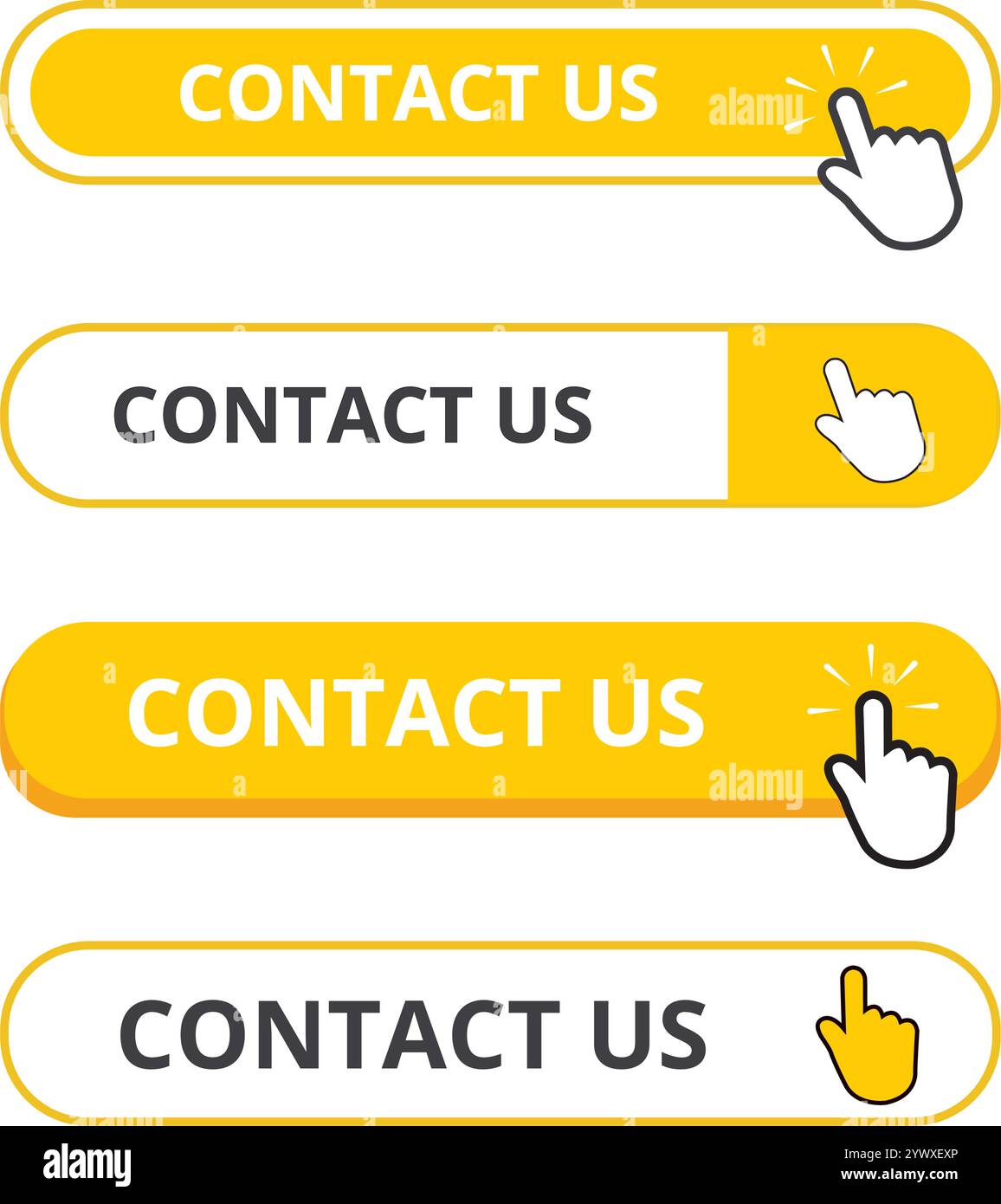 White and yellow contact us button with a hand clicking on a white ...