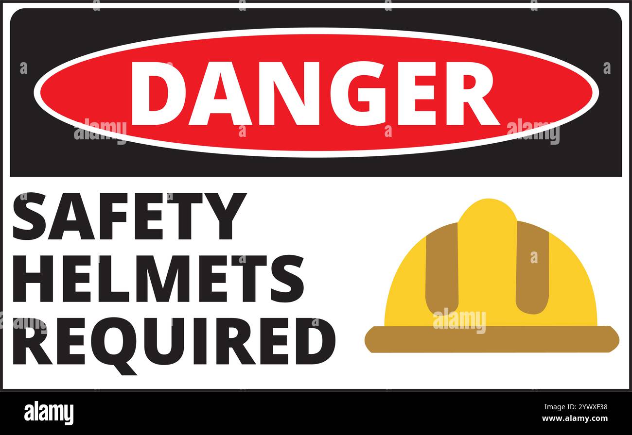 Danger safety helmets required sign Stock Vector Image & Art - Alamy
