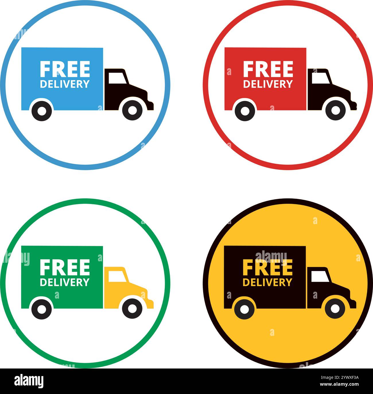 Free delivery colored round buttons with text on a white background ...