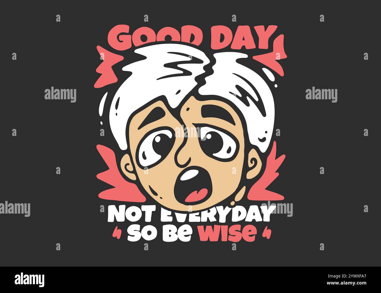 Boy head character with shocked expression, flat illustration. Good day ...