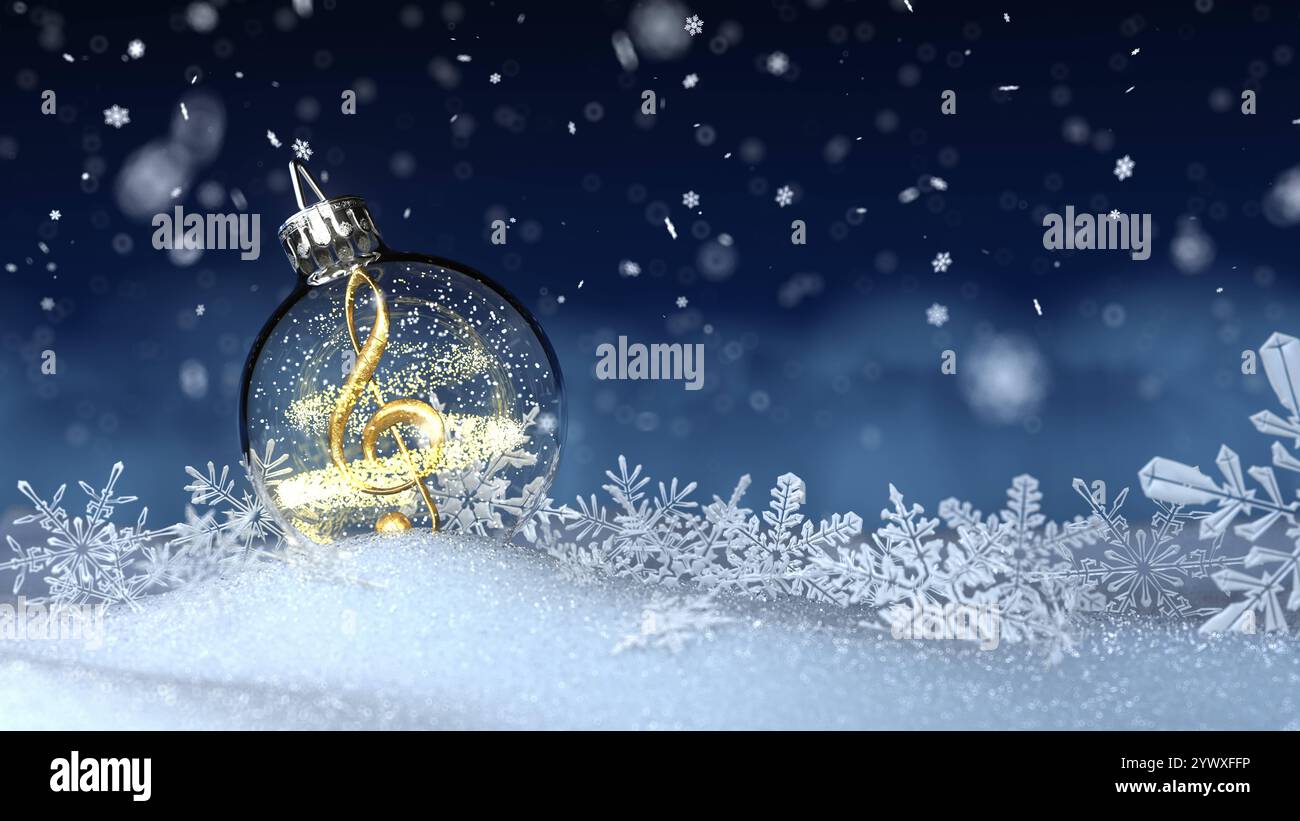 3D illustration Golden Treble Clef Christmas Bauble Snow Christmas ...