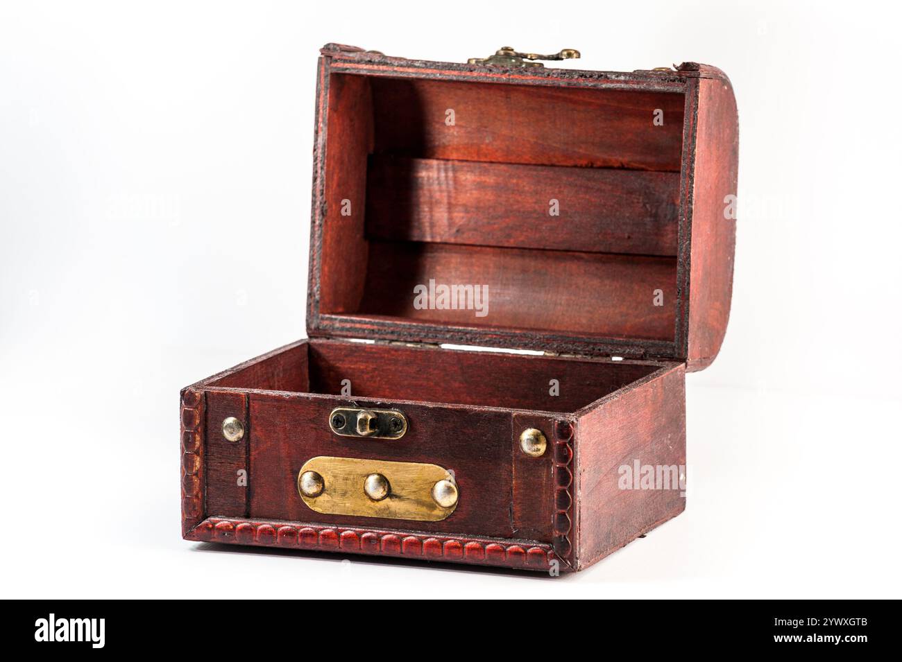 Wide open old antique chest isolated on white background Stock Photo ...