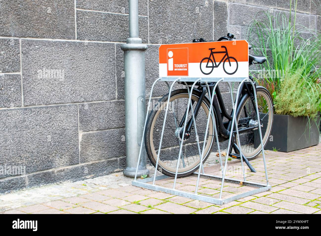 Urban streets with bike. Bike stay on Bicycle parking in the city ...