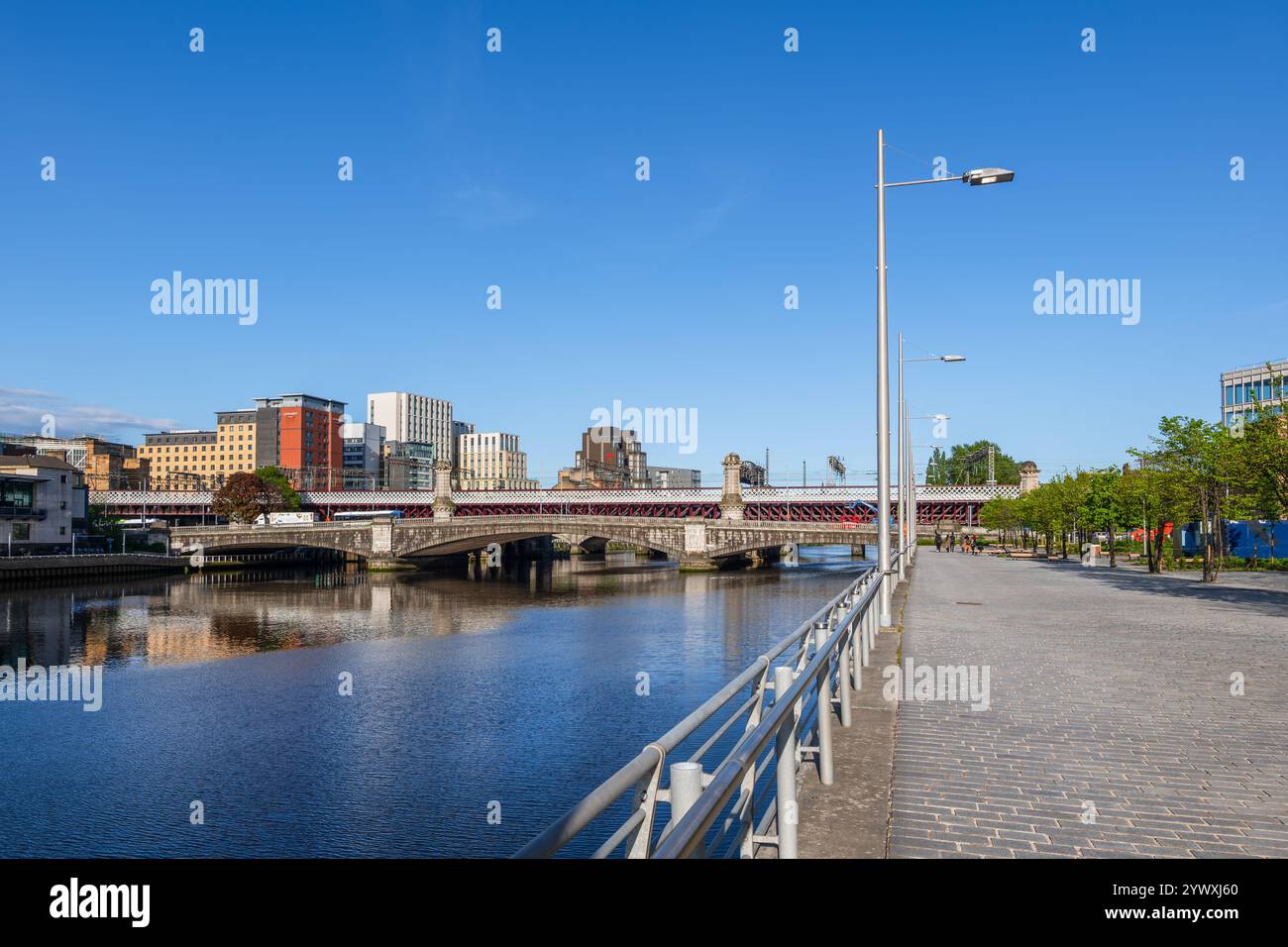 City skyline with River Clyde in Glasgow, Scotland, UK. Clyde Place ...