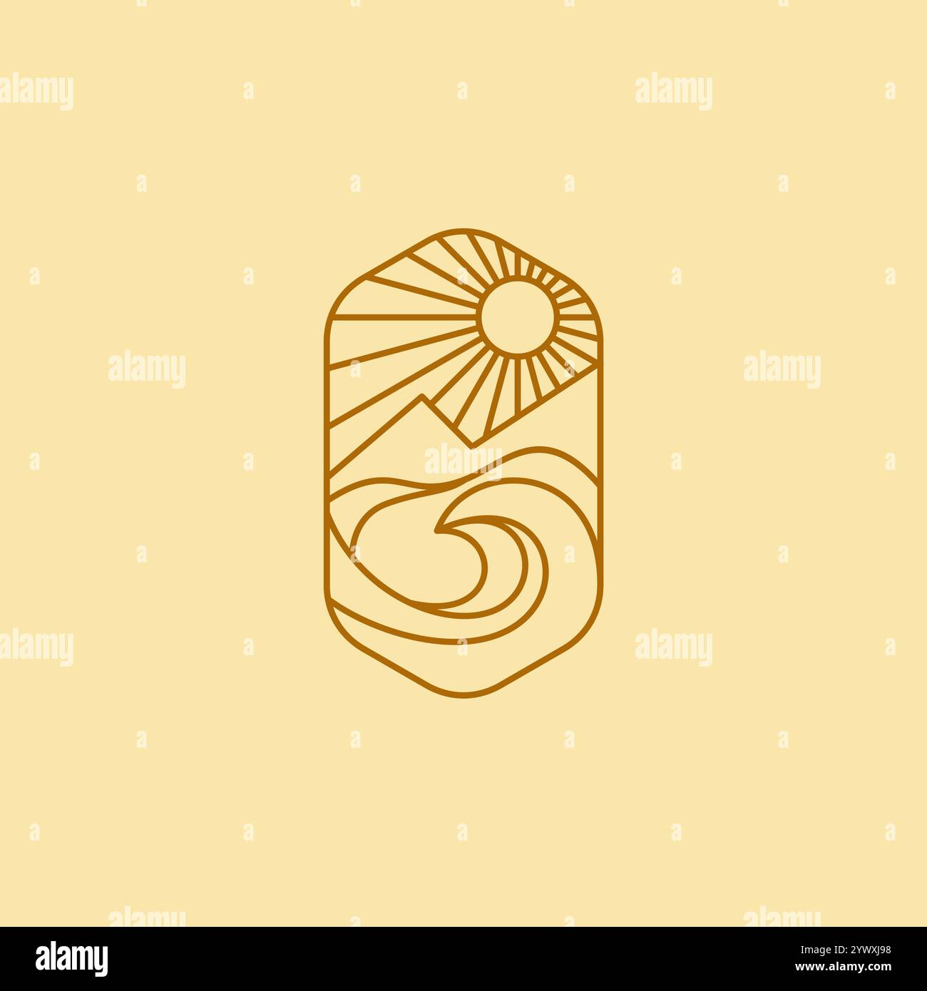 Sun Mountain And Wave Line Art Logo Design Stock Vector Image & Art - Alamy