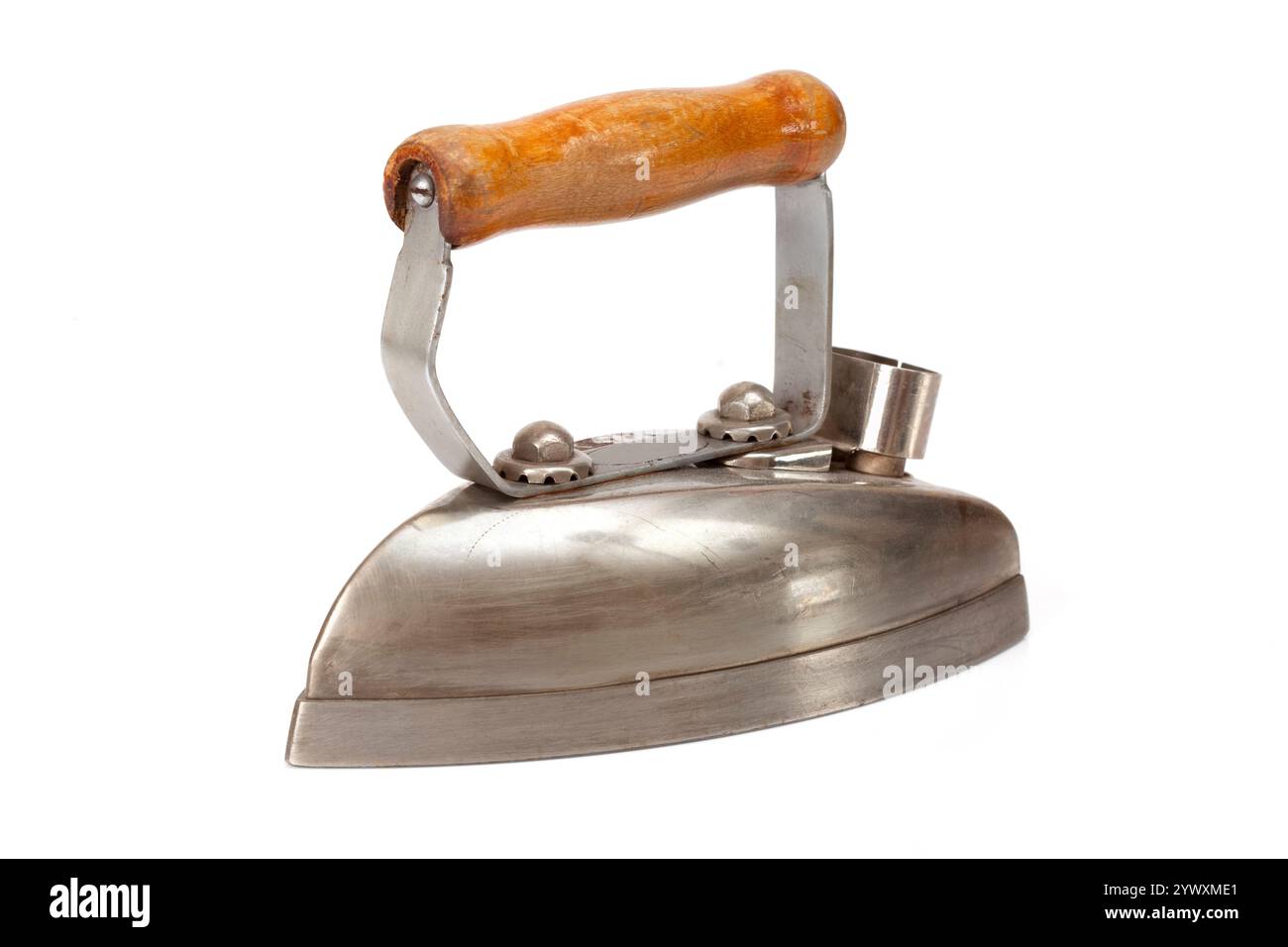 Antique flat iron with wooden handle on a white background Stock Photo ...