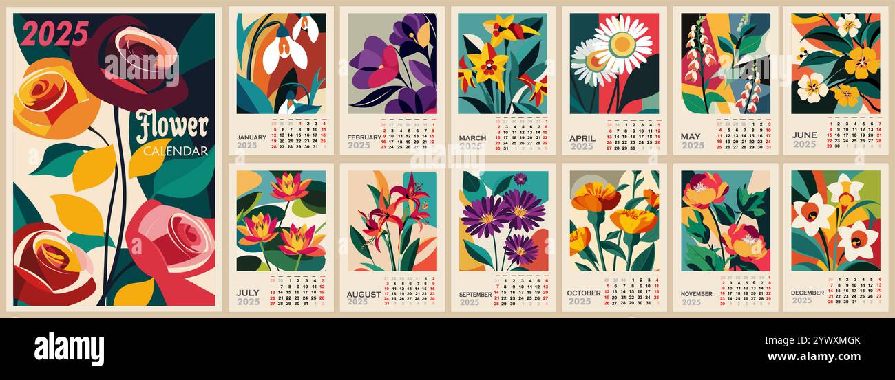 Floral calendar template for 2025 vector art Stock Vector Image & Art ...