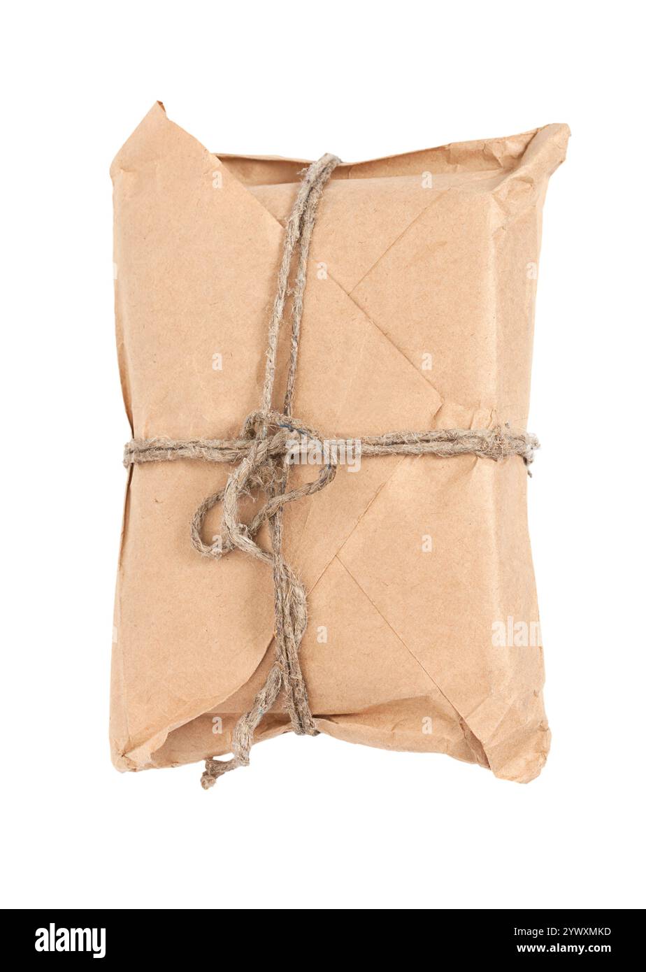 Front view of a parcel tied with a string, isolated on white Stock ...