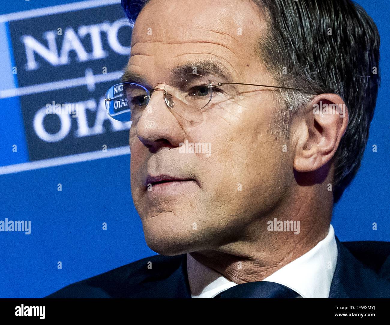 BRUSSELS - Mark Rutte, NATO secretary general, during his conversation ...
