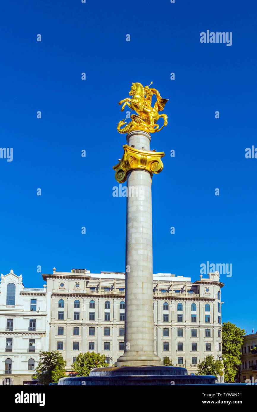 Tbilisi, Georgia. Statue of St. George in Freedom Square Stock Photo ...