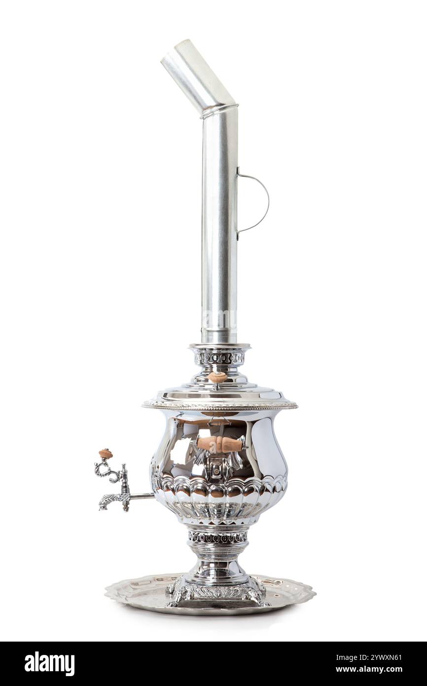 Russian tea samovar with a pipe, isolated on white Stock Photo - Alamy