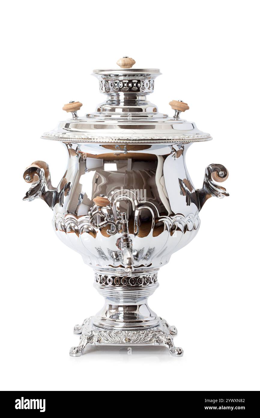 Russian tea samovar isolated on white background Stock Photo - Alamy