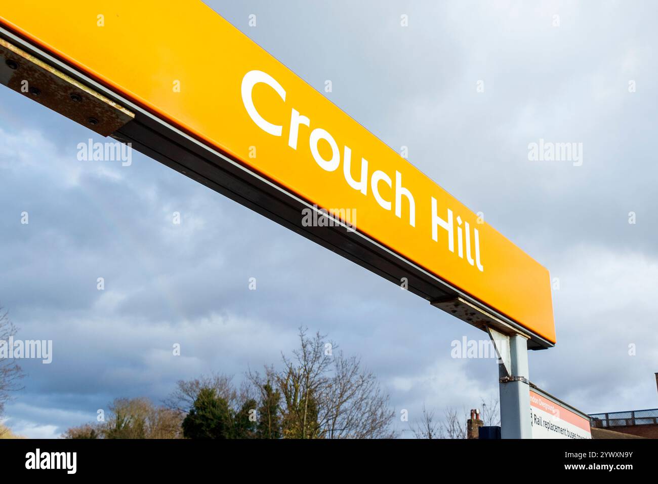 Sign above the entrance to Crouch Hill railway station on the ...