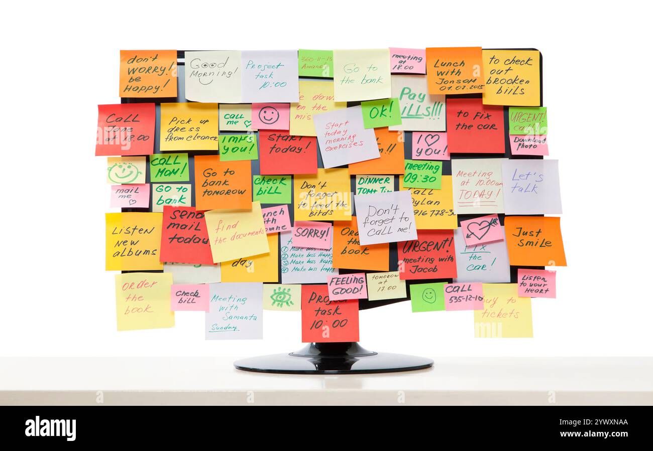 Computer monitor with post-it notes on it Stock Photo - Alamy