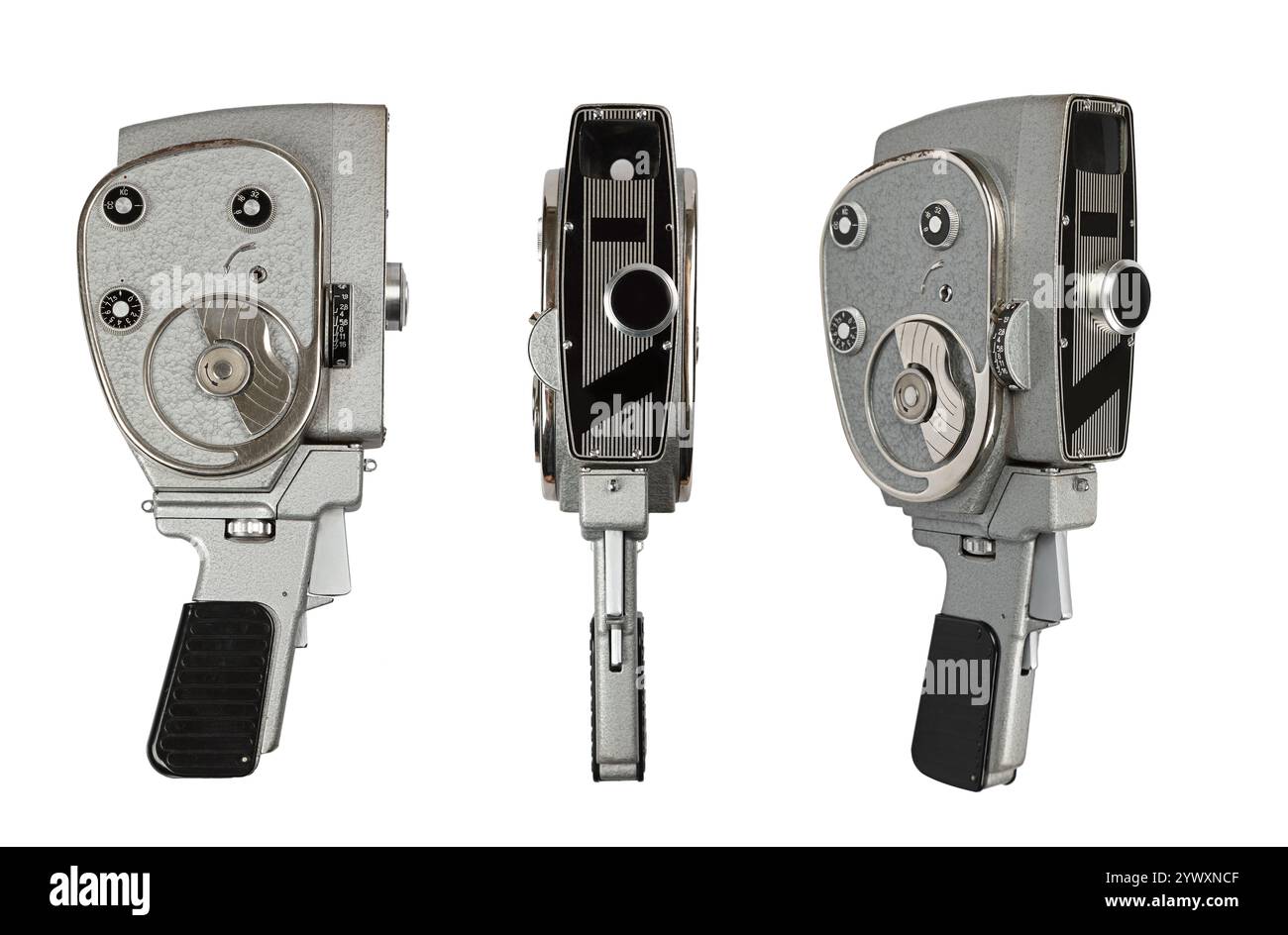Vintage movie camera from the 1970s in different angles isolated on ...