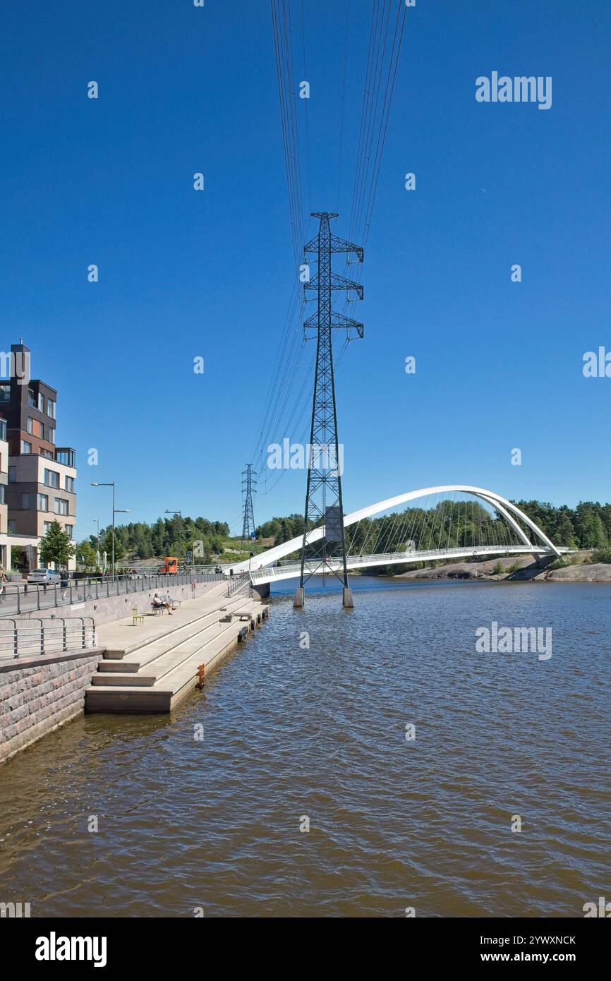 View of modern pedestrian Isoisänsilta bridge between Kalasatama and ...