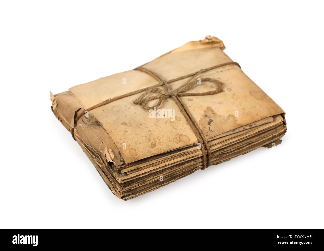 Pack of vintage letters tied up with ribbon isolated on white ...