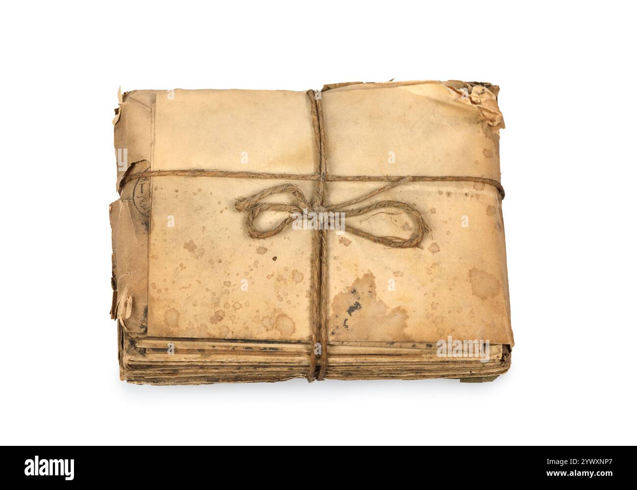 Pack of vintage letters tied up with ribbon isolated on white ...